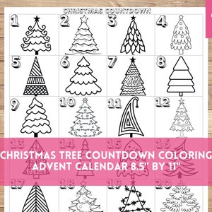Christmas Countdown Trees Coloring Calendar for Kids and Adults, Advent ...