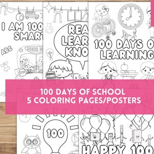 100 Days of School Coloring Pages, Classroom Colouring Posters ...