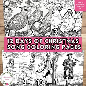 12 Days of Christmas Song Countdown Coloring Pages, Doodle Coloring ...