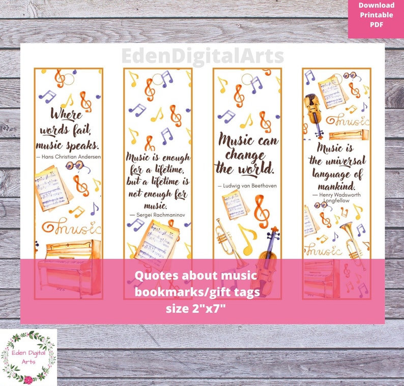 Famous Quotes About Music Bookmarks, Musical Inspirational Cards or ...