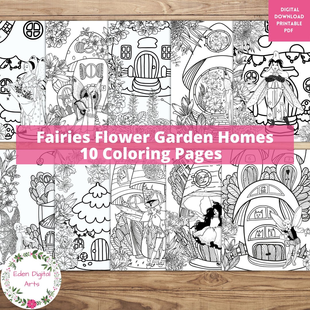 Whimsical Fairy Floral Garden Coloring Pages for Kids and Adults ...