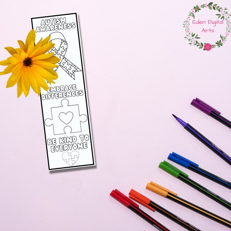 Autism Awareness Coloring Bookmarks for Kids Acceptance & | Etsy
