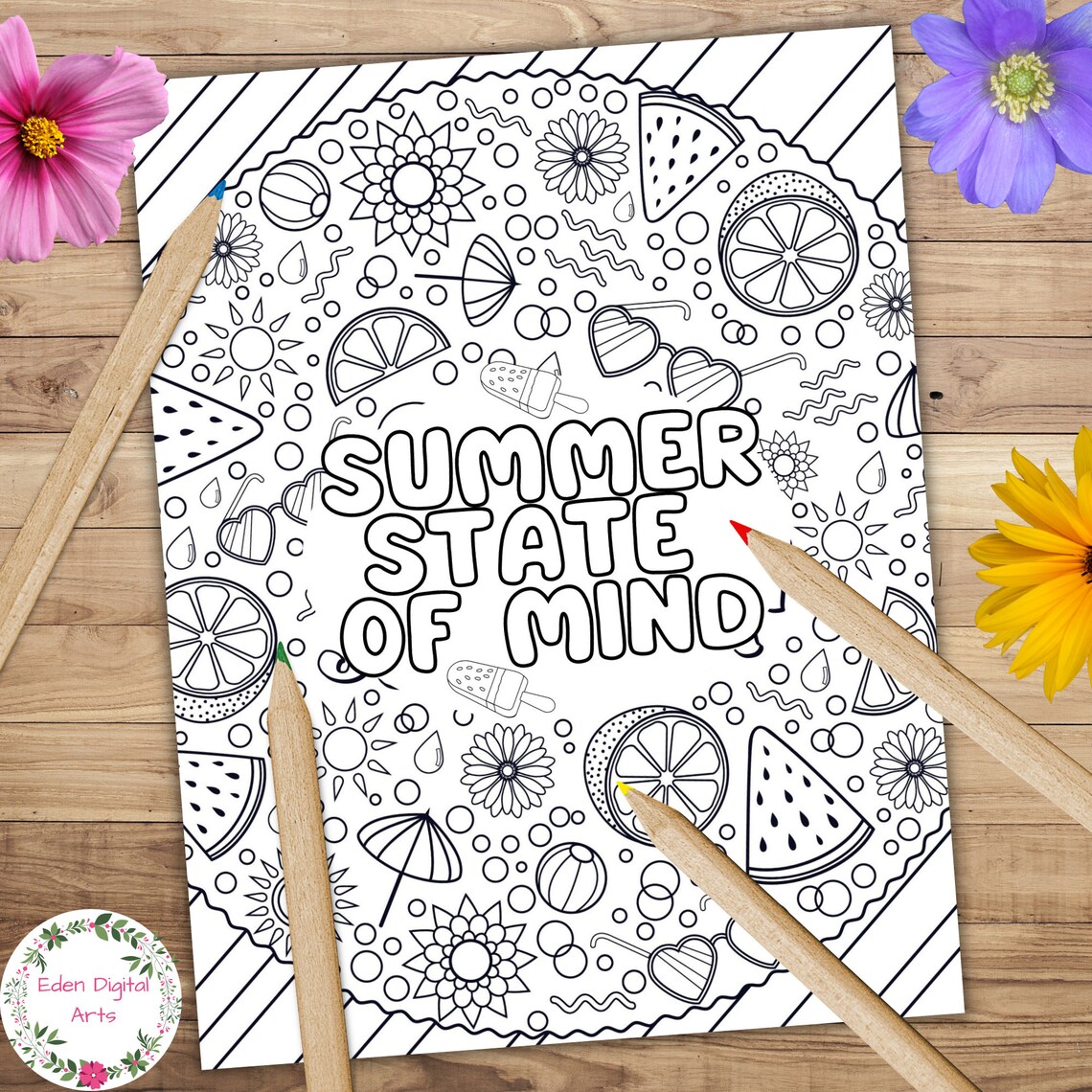 Summer Time Doodle Coloring Pages for Kids or Adults Relaxing - Etsy