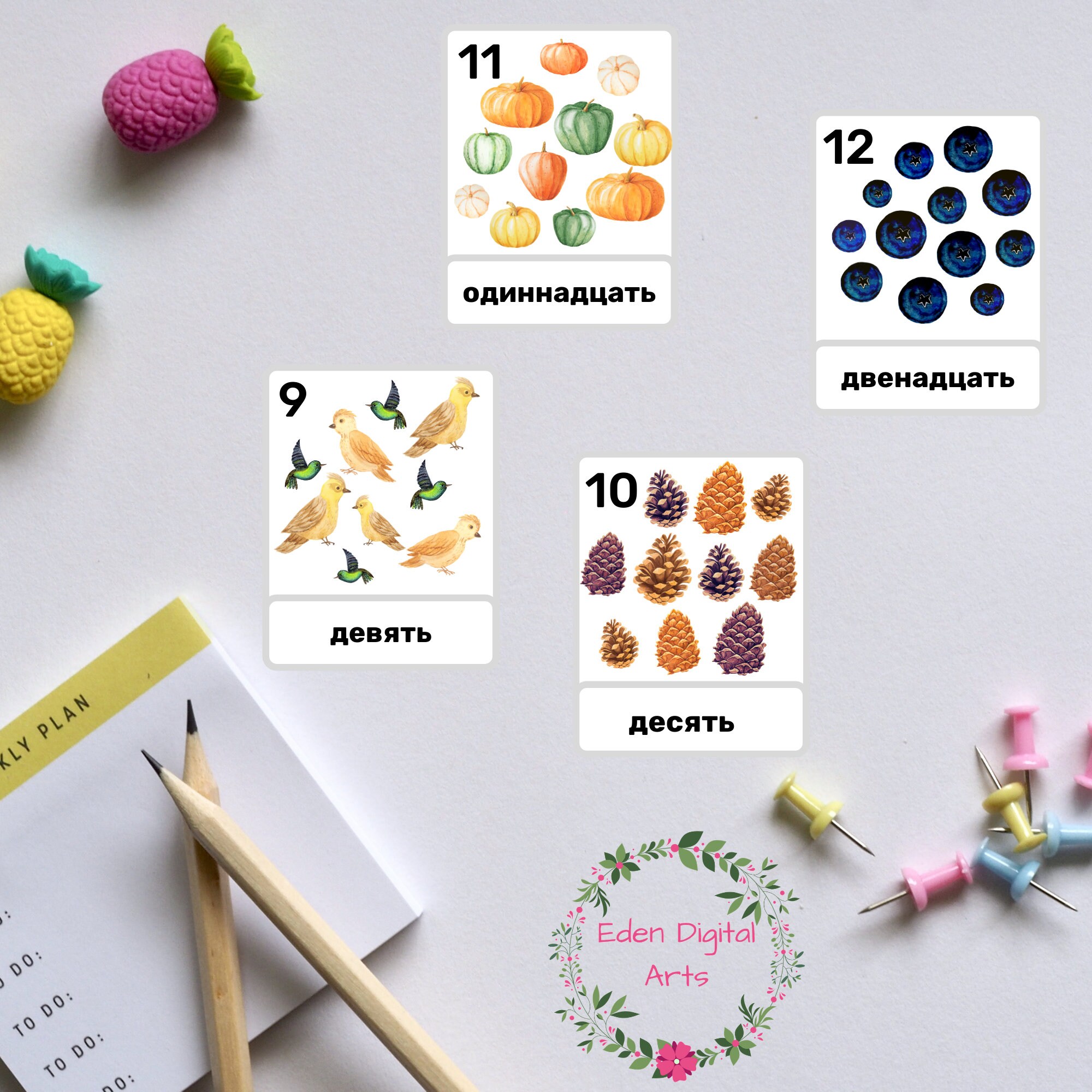 Russian Language Numbers Counting Nature Flashcards Cyrillic - Etsy