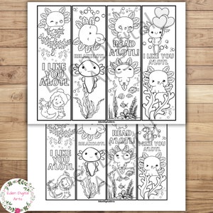 Cute Axolotl Pun Bookmarks to Color Kids Party Favors Classroom ...