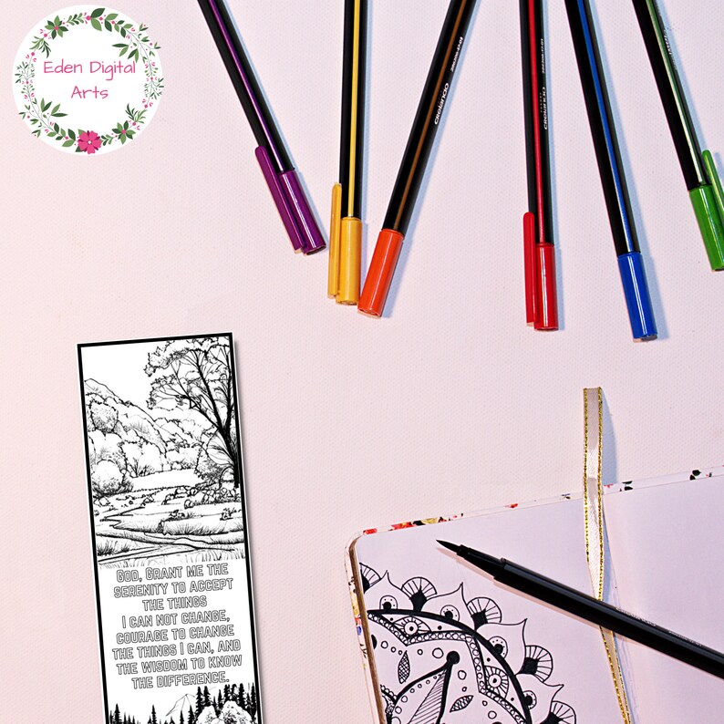 Serenity Prayer Coloring Bookmarks Relaxing Nature Mountains - Etsy