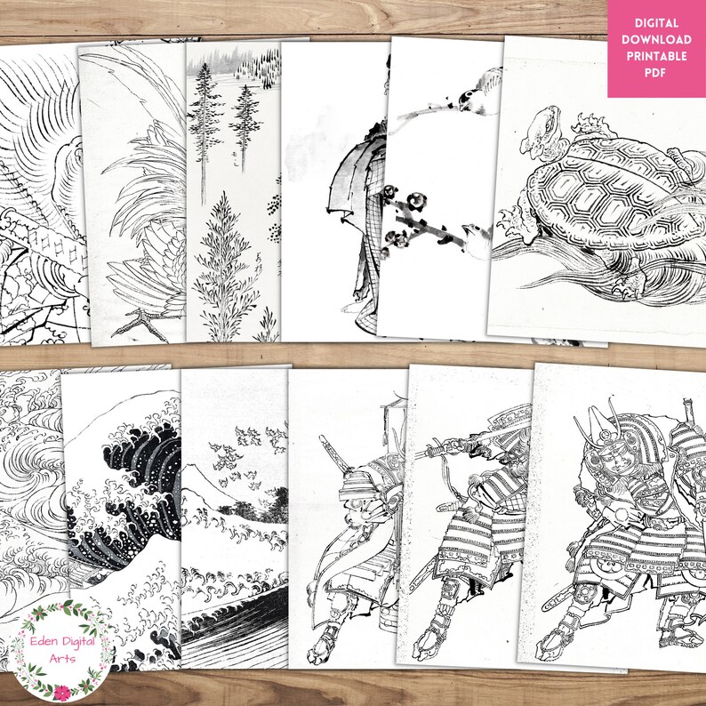 Hokusai Sketches 12 Coloring Pages Japanese Artist Study Art - Etsy