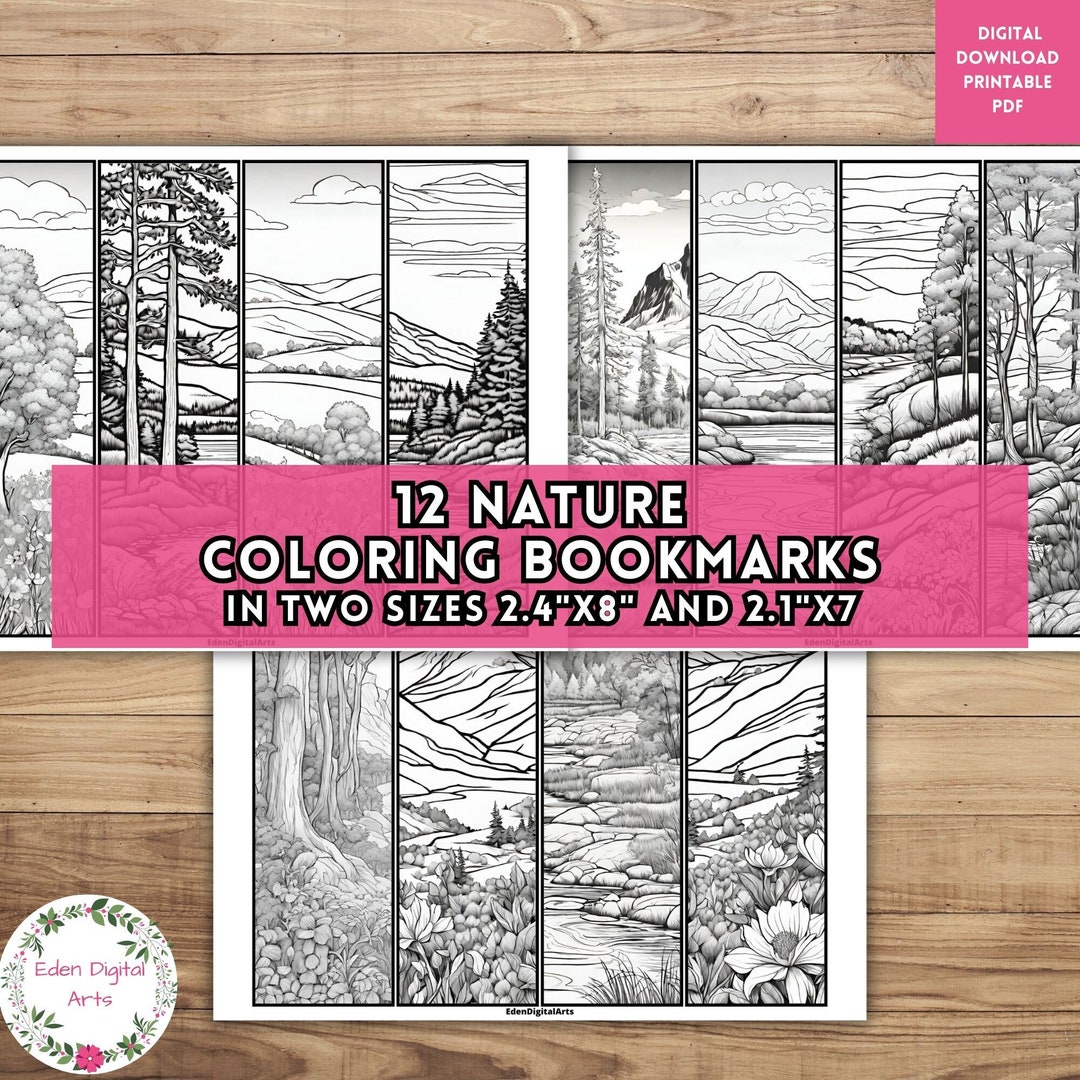 Nature Mountains Trees Coloring Bookmarks, Landscapes Relaxing Color ...