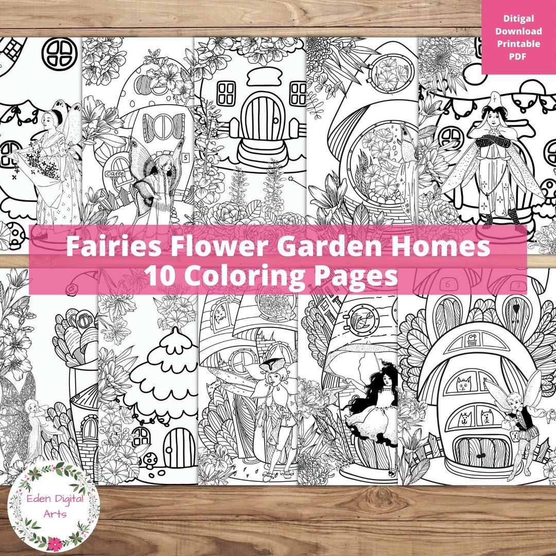 Whimsical Fairy Floral Garden Coloring Pages for Kids and - Etsy