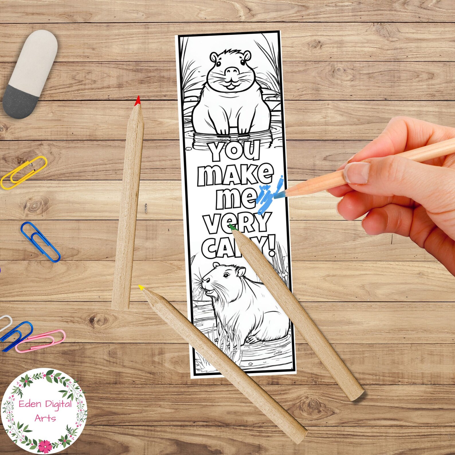 Cute Capybara Pun Bookmarks to Color Kids Party Favors Classroom ...