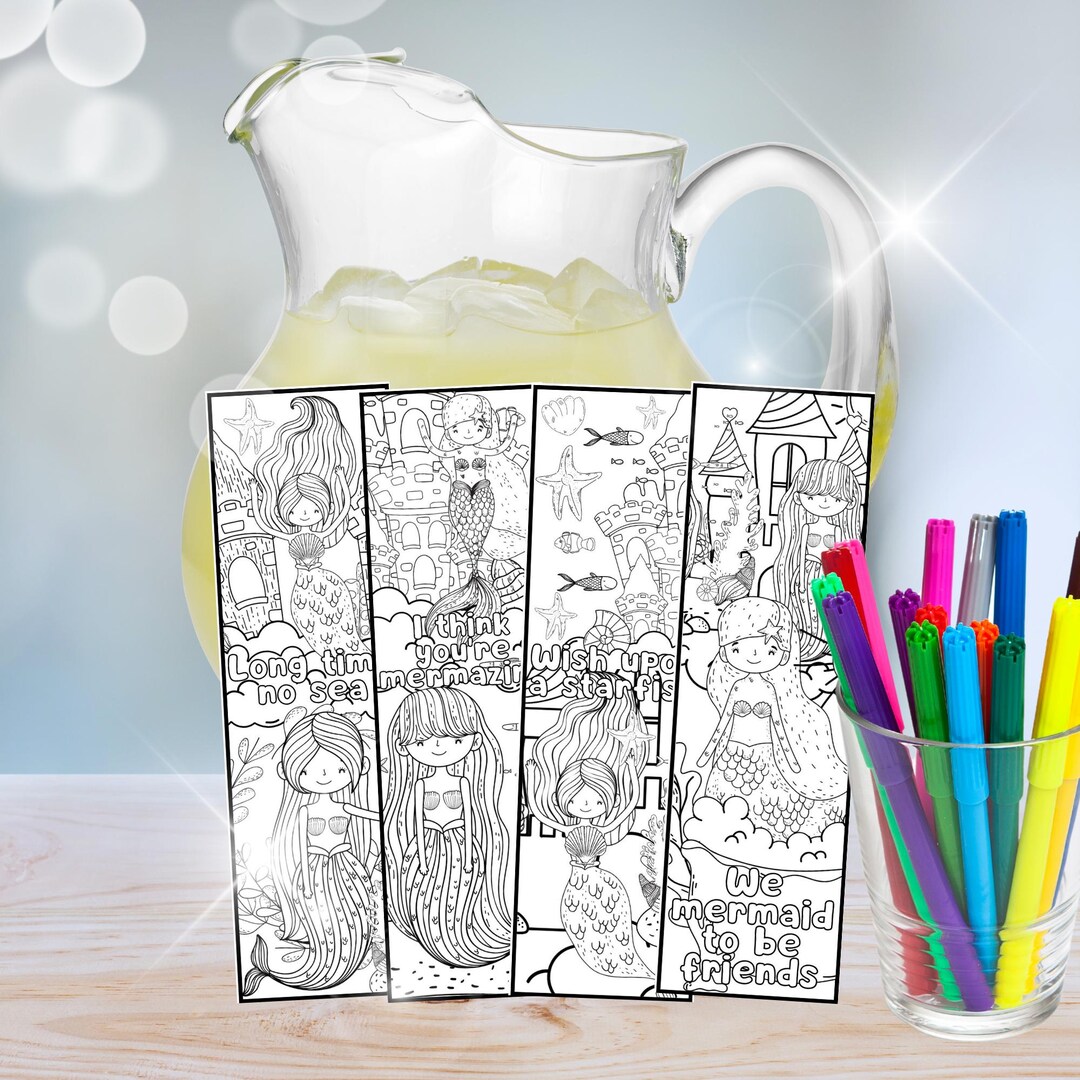 Mermaid Coloring Bookmarks Pool Party Activity for Kids Cute Puns Pool ...