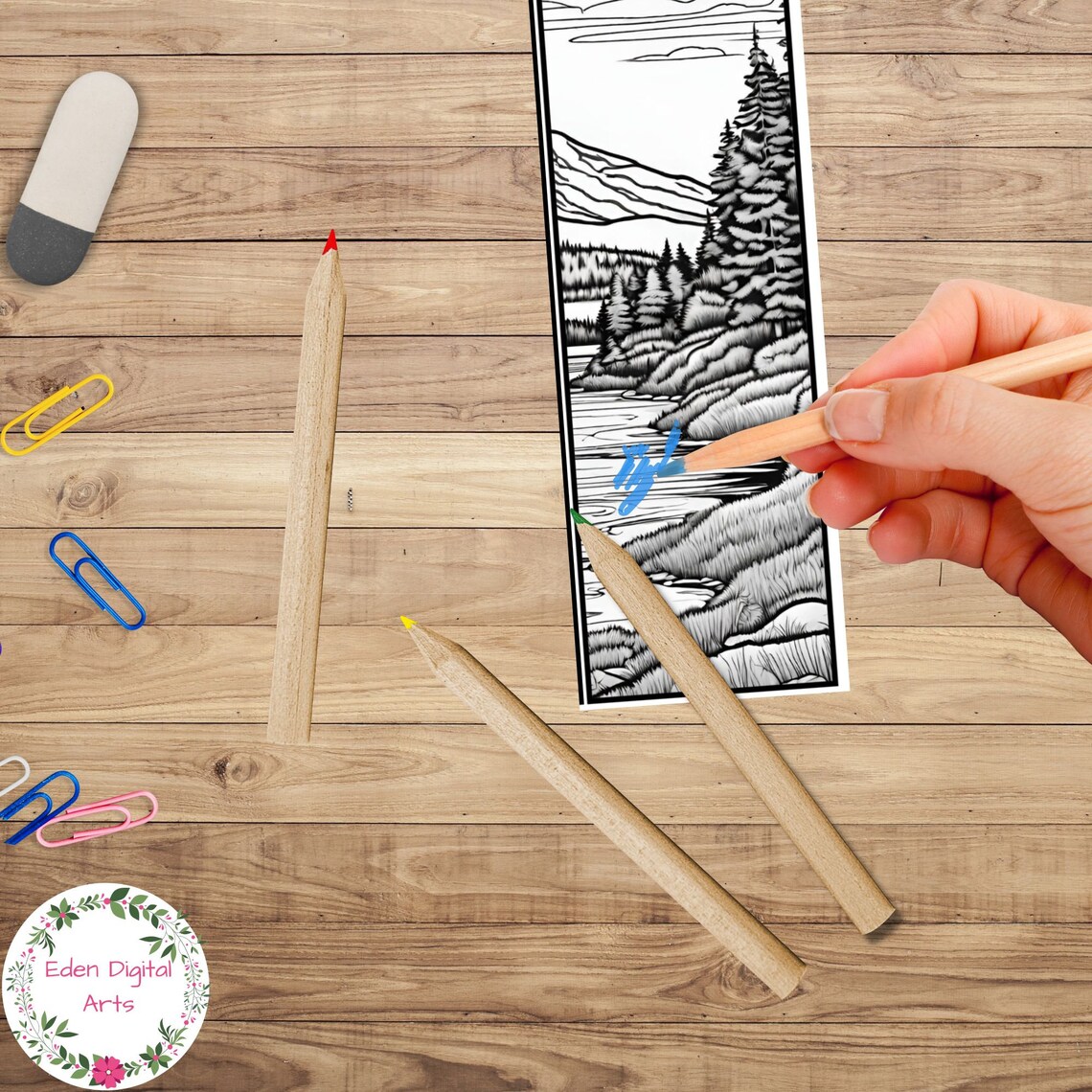 Nature Mountains Trees Coloring Bookmarks, Landscapes Relaxing Color ...