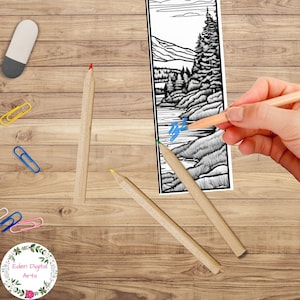 Nature Mountains Trees Coloring Bookmarks, Landscapes Relaxing Color ...