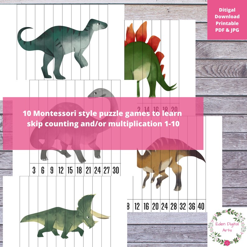 Dinosaurs Skip Counting Puzzle Games Printable Montessori | Etsy