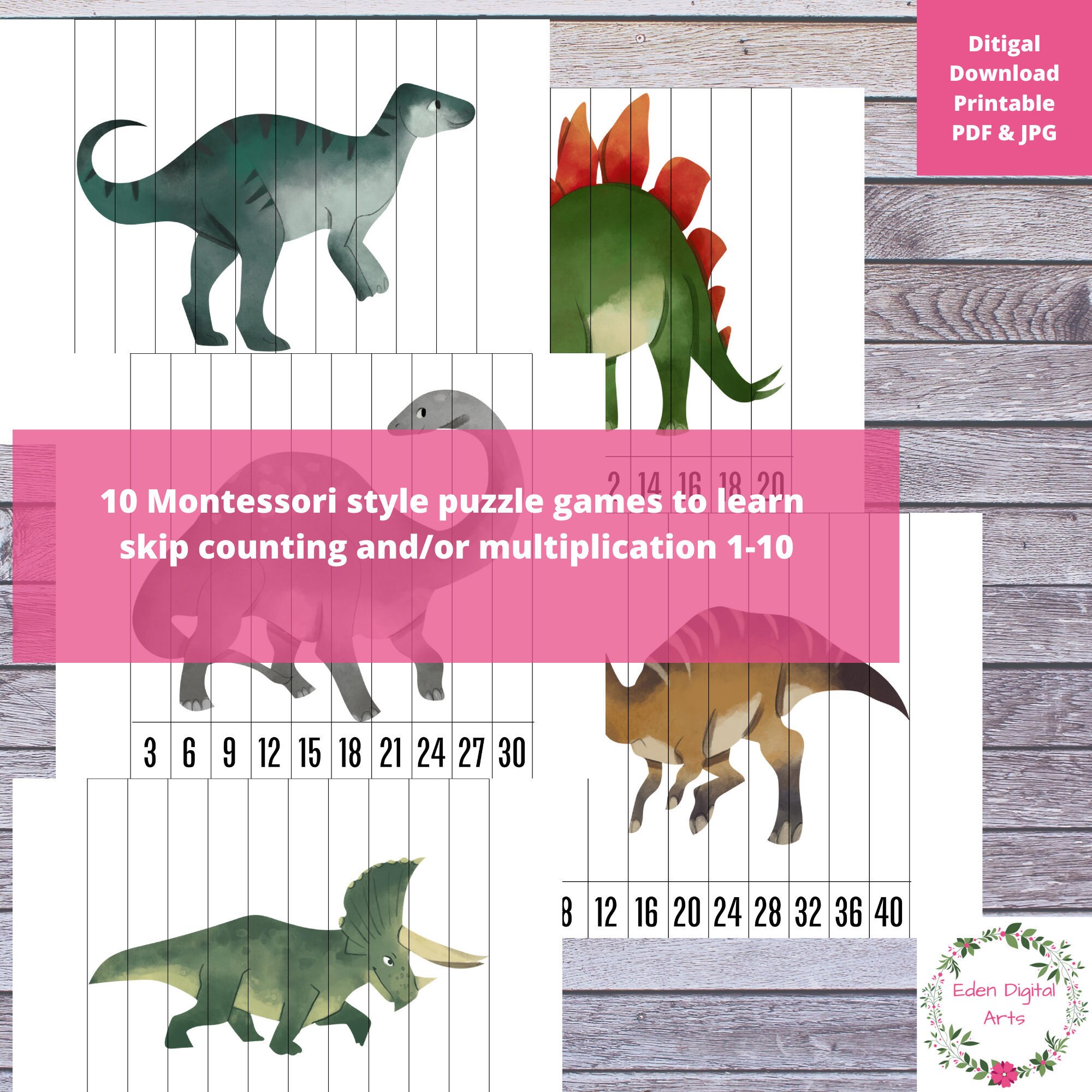 Dinosaurs Skip Counting Puzzle Games Printable Montessori | Etsy