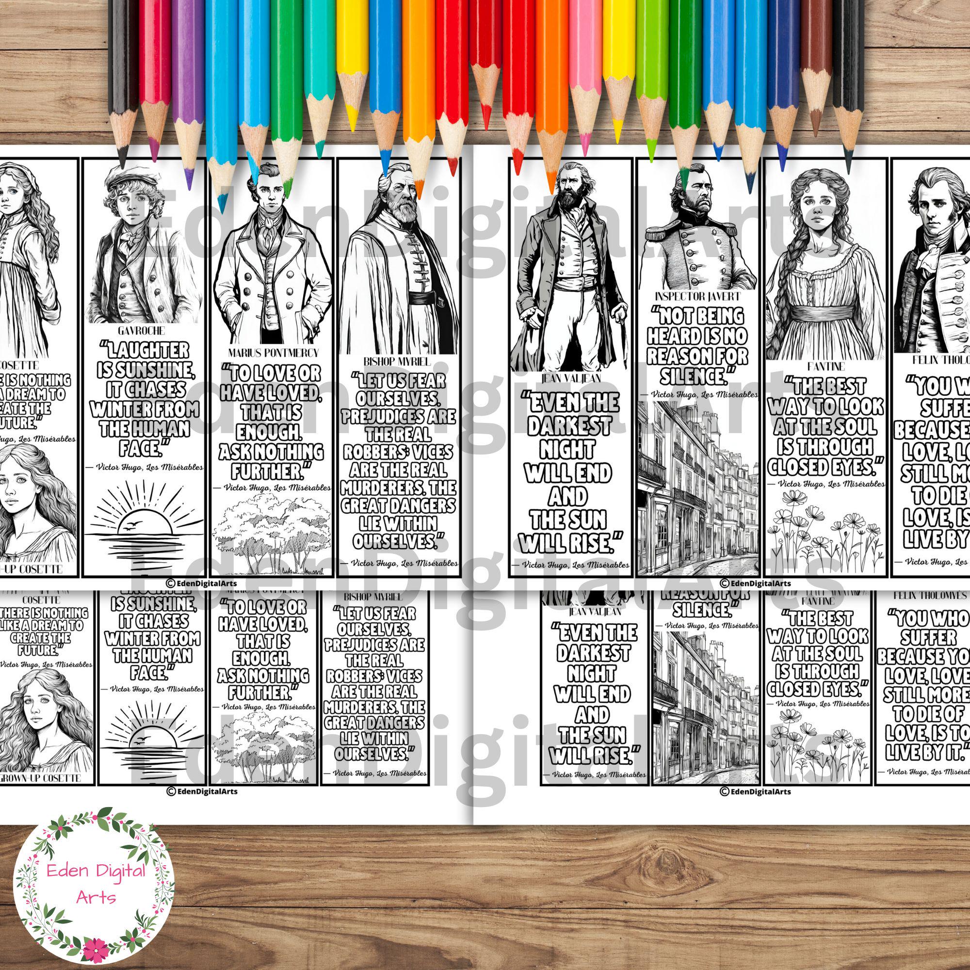 Les Miserables Quotes by Victor Hugo Coloring Bookmarks, Literary ...