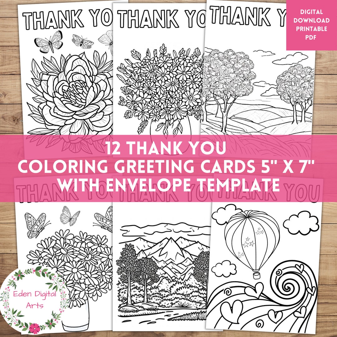 Thank You Coloring Cards for Any Occasion, Floral Color Your Own DIY ...
