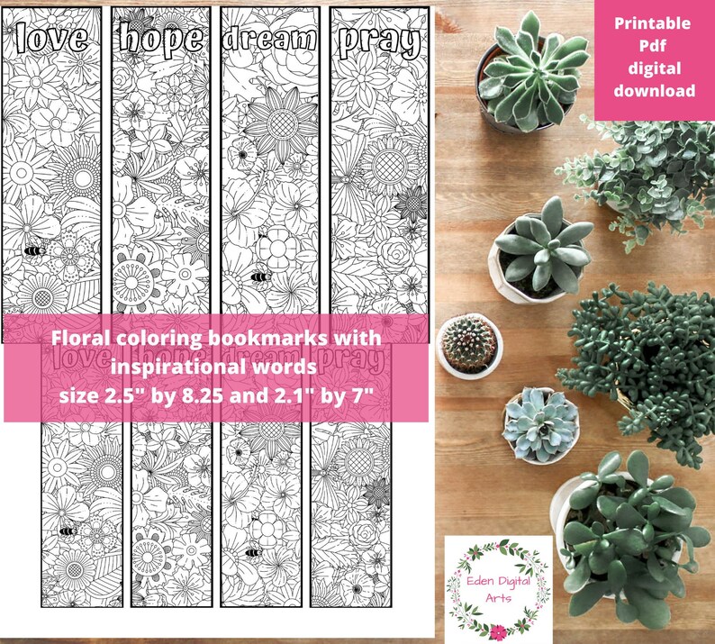 Floral Coloring Bookmarks With Inspirational Words - Etsy