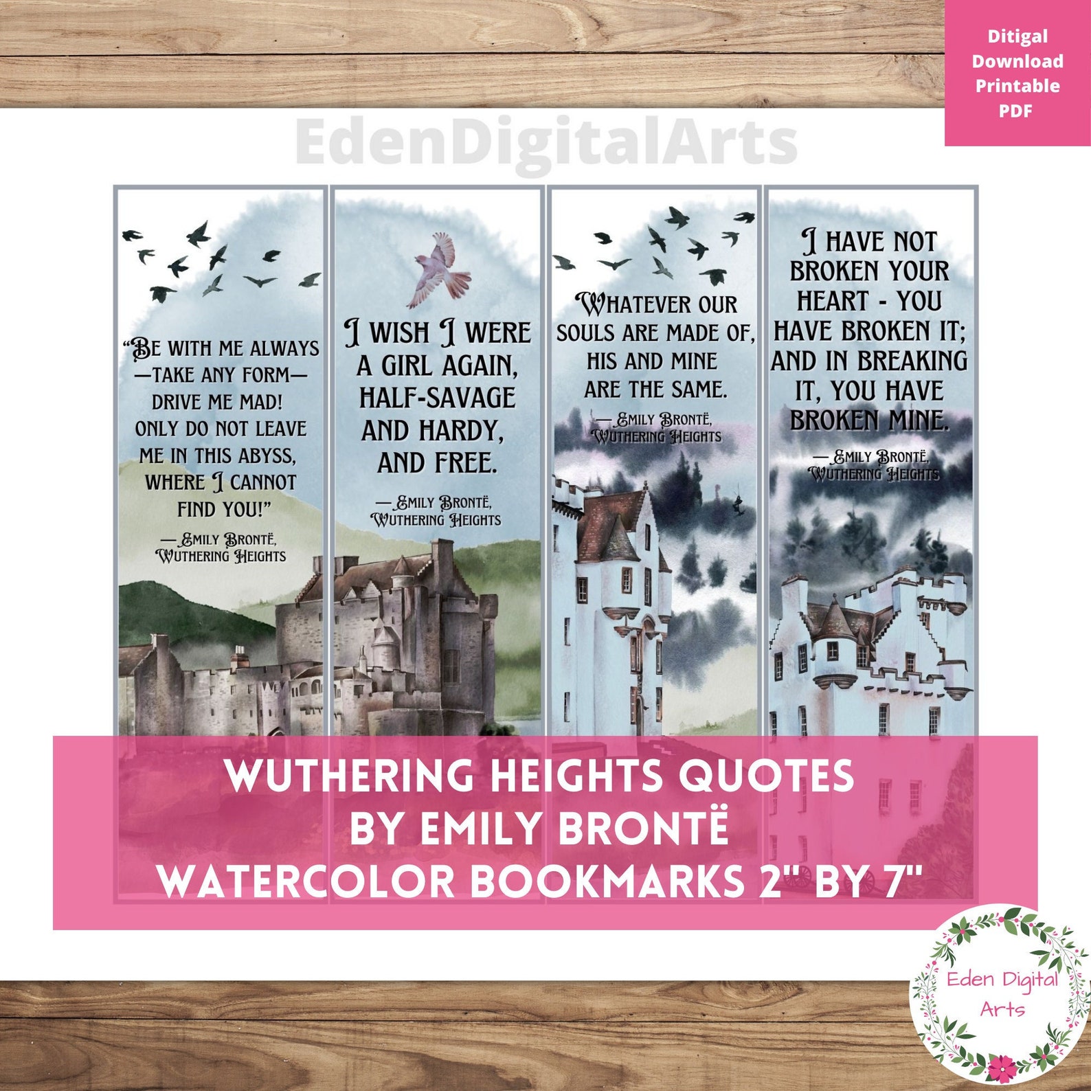 Wuthering Heights Quotes Bookmarks Watercolor Emily Bronte | Etsy