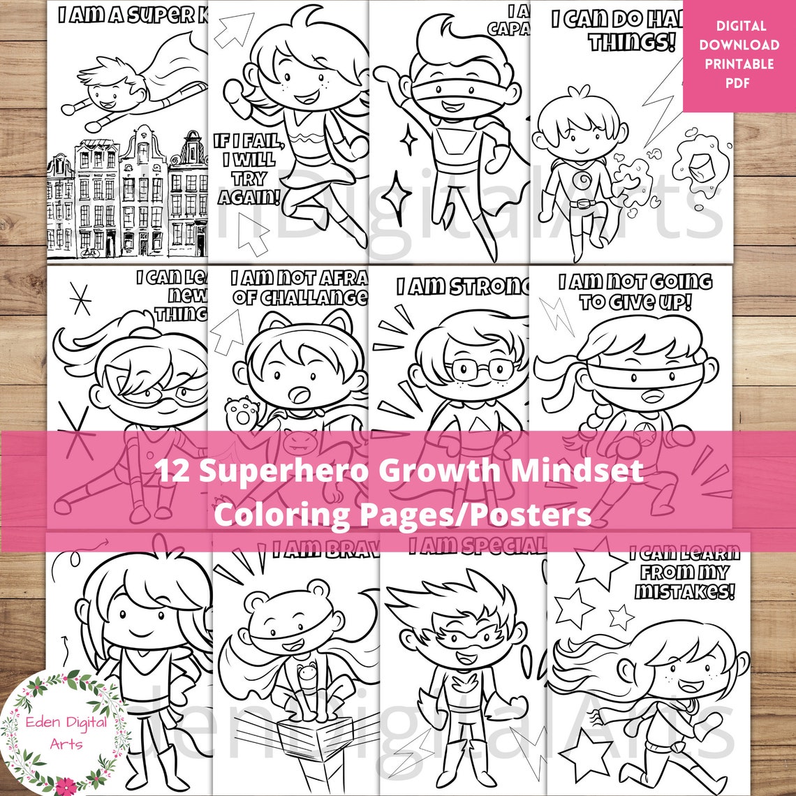 Superhero Growth Mindset Coloring Pages for Kids Self Esteem - Etsy