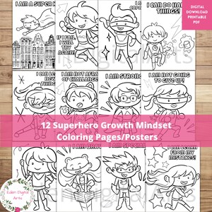 Superhero Growth Mindset Coloring Pages for Kids, Self Esteem Kindness ...