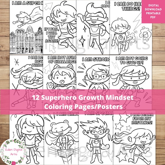 Superhero Growth Mindset Coloring Pages for Kids Self Esteem - Etsy