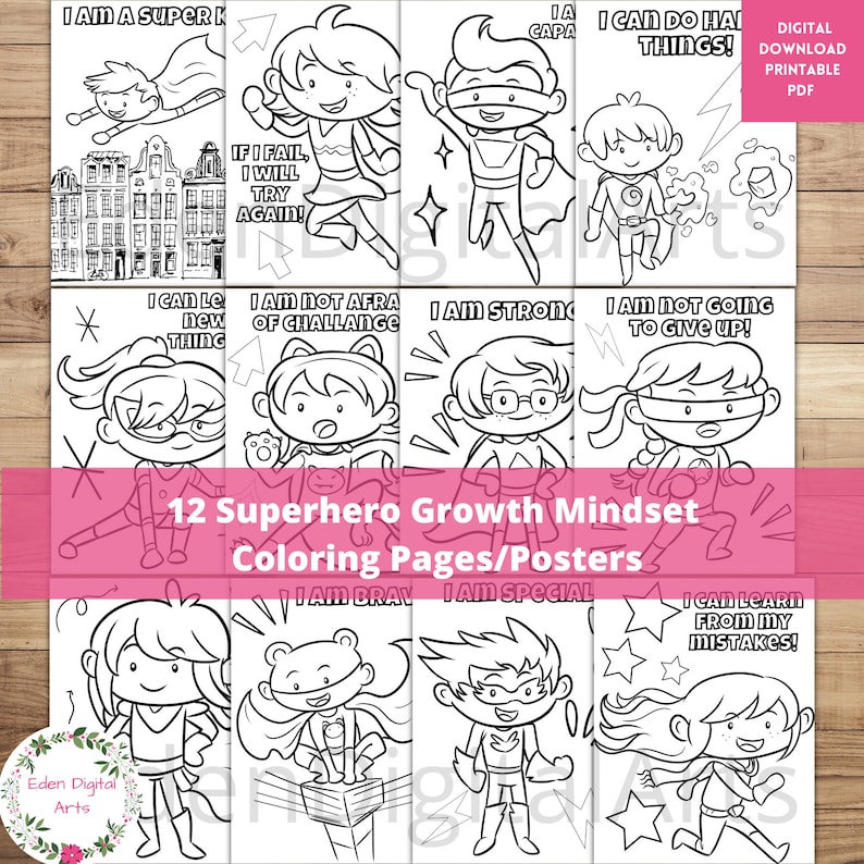 Superhero Growth Mindset Coloring Pages for Kids Self Esteem - Etsy