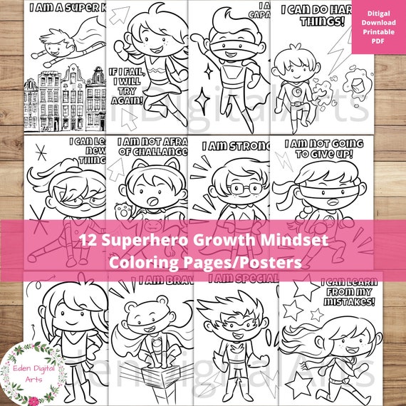 Superhero Growth Mindset Coloring Pages for Kids Self Esteem | Etsy ...