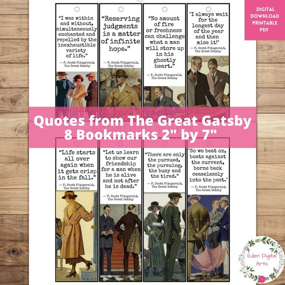 The Great Gatsby Quotes Bookmarks DIY Gift Tags for Novel - Etsy