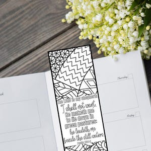 Psalm 23 Coloring Bible Verse Bookmarks, KJV Scripture Christian ...