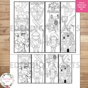 Knights in Armor Coloring Bookmarks for Kids, Cute Dragon Castle Boys ...