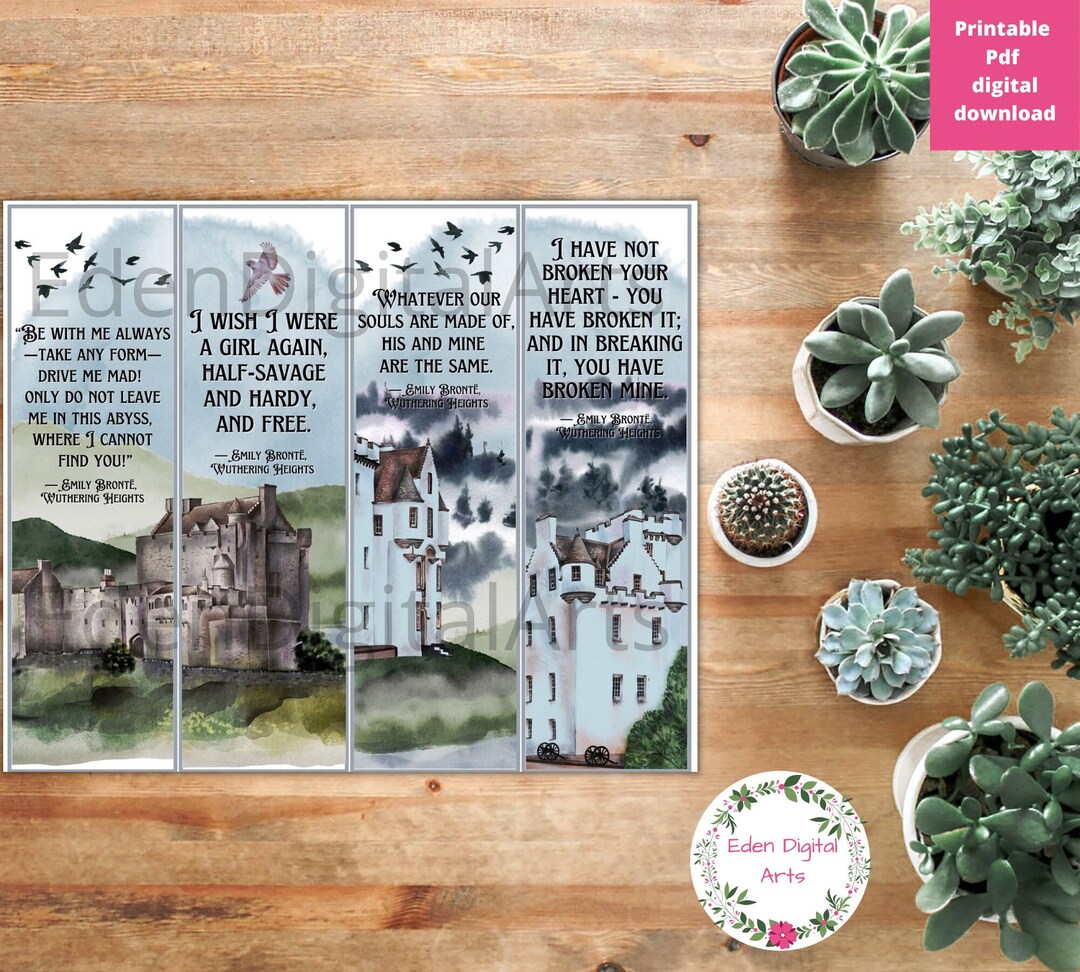 Wuthering Heights Quotes Bookmarks, Watercolor Emily Bronte Novel Fan ...