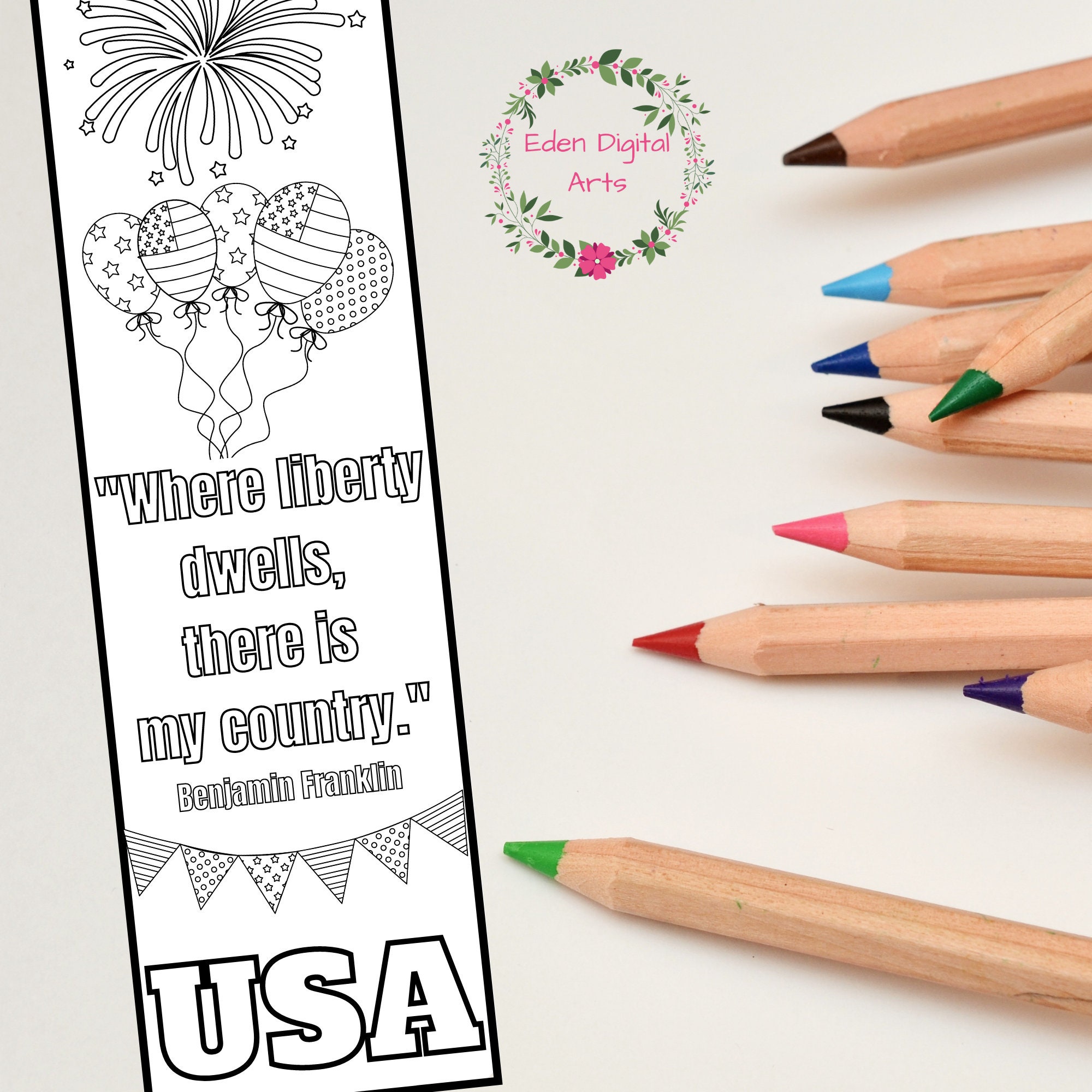 American Patriotic President Quotes Coloring Bookmarks USA Classroom ...