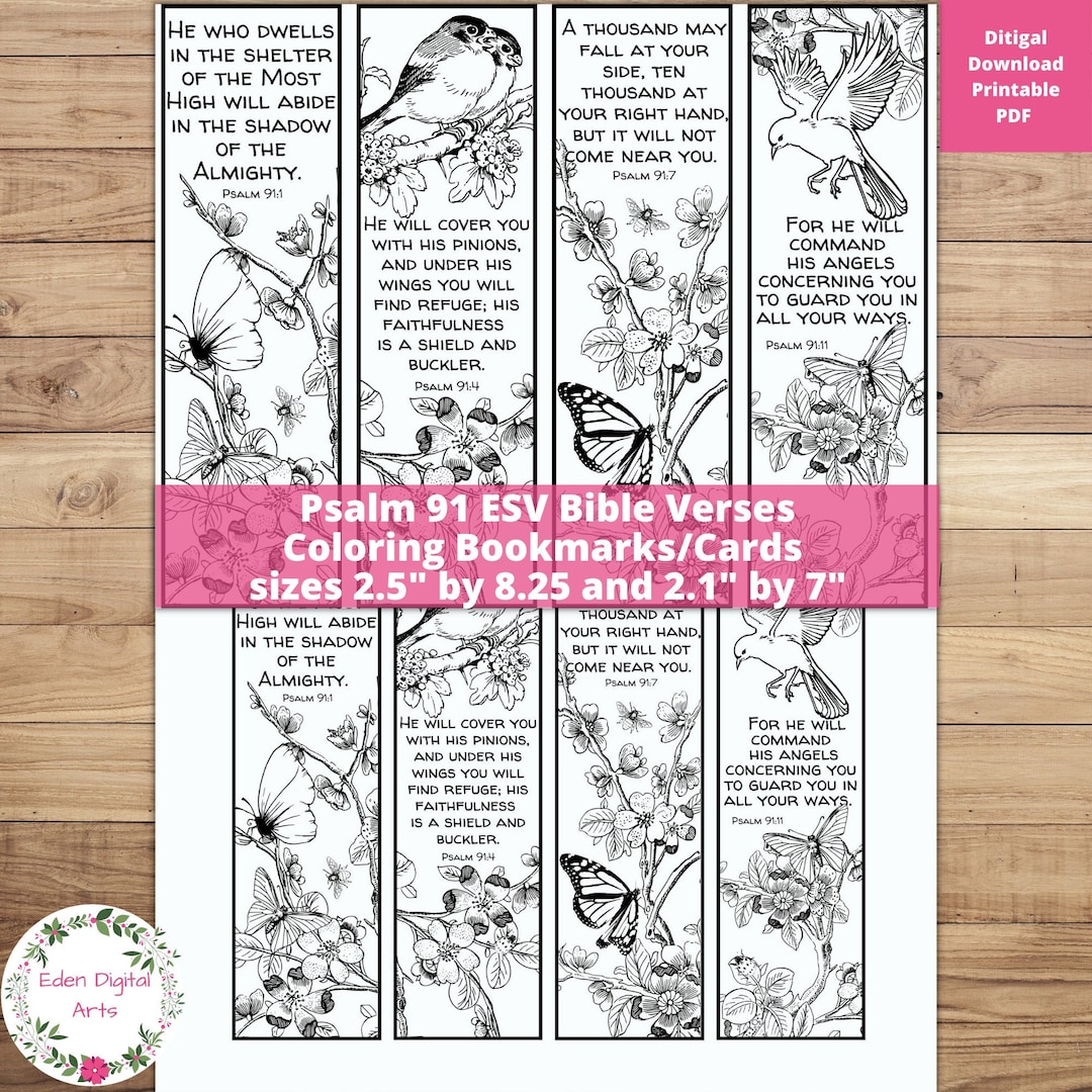 Psalm 91 ESV Bible Verse Coloring Bookmarks, Birds Floral Scripture ...