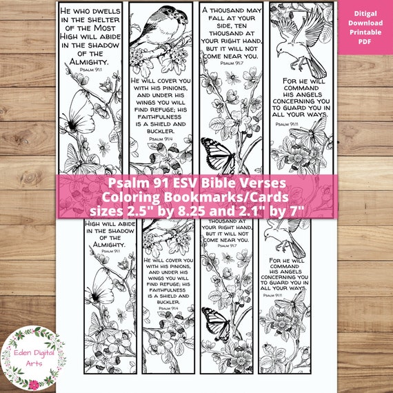Psalm 91 ESV Bible Verse Coloring Bookmarks Birds Floral | Etsy