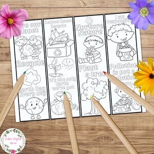 Ecology Earth Day Cute Kawaii Kids Coloring Bookmarks, Class Spring ...