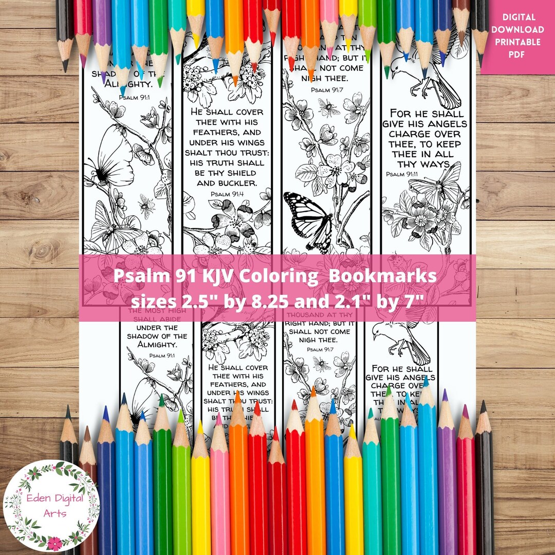 Psalm 91 KJV Bible Verse Coloring Bookmarks, Birds Floral Scripture ...