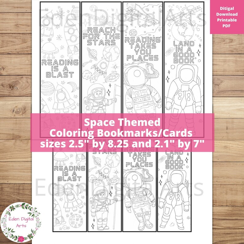 Space Theme Coloring Bookmarks for Kids Astronauts Spaceships - Etsy