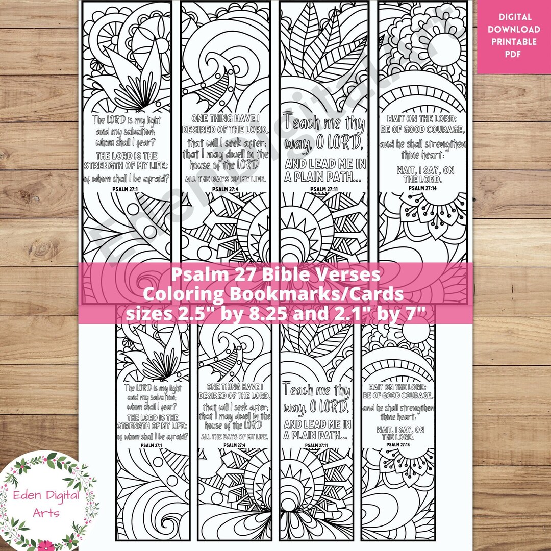 Psalm 27 Coloring Bible Verse Bookmarks, KJV Scripture Christian Prayer ...
