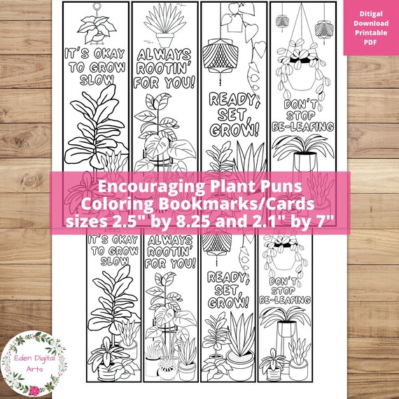 Plant Lovers Coloring Bookmarks for Kids and Adults Cute | Etsy
