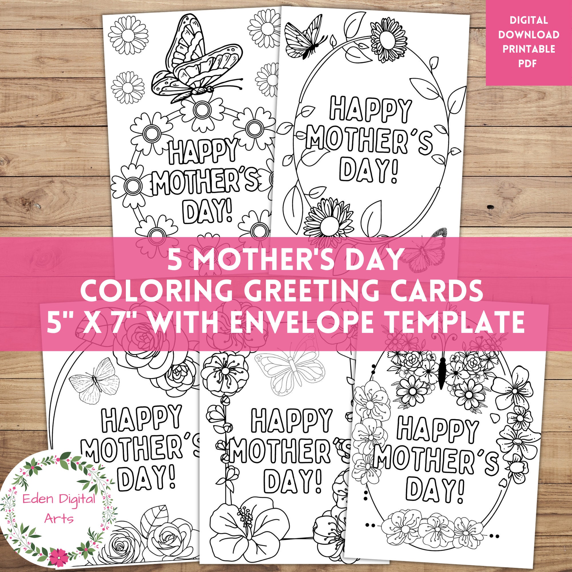 Happy Mother's Day Coloring Cards Floral Color Your Own - Etsy