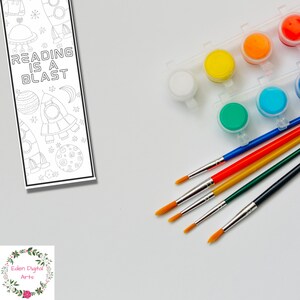 Space Theme Coloring Bookmarks for Kids, Astronauts Spaceships Reading ...