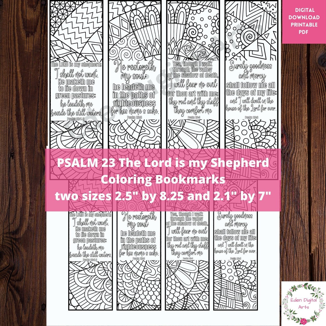 Psalm 23 Coloring Bible Verse Bookmarks, KJV Scripture Christian ...