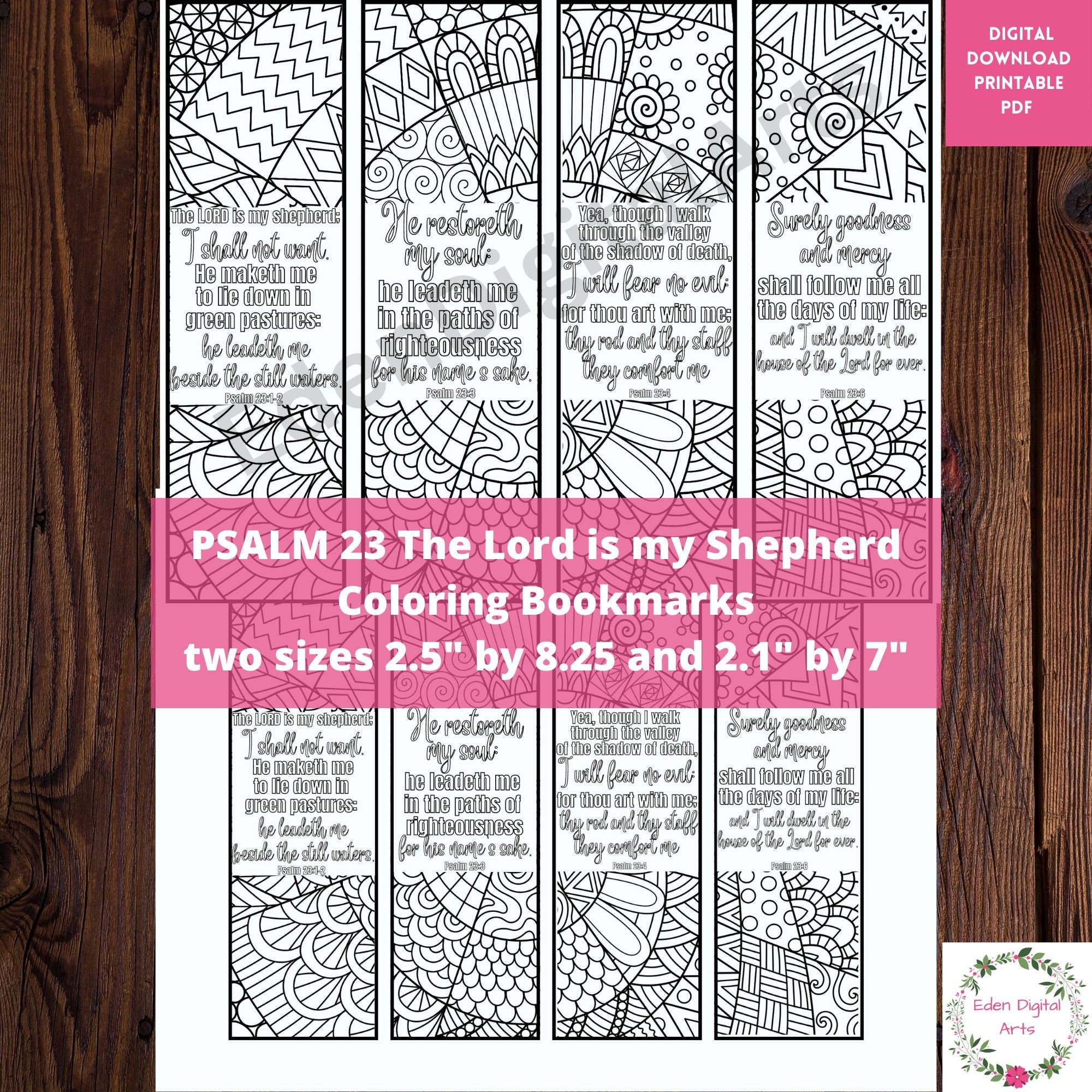 Psalm 23 Coloring Bible Verse Bookmarks KJV Scripture Christian ...