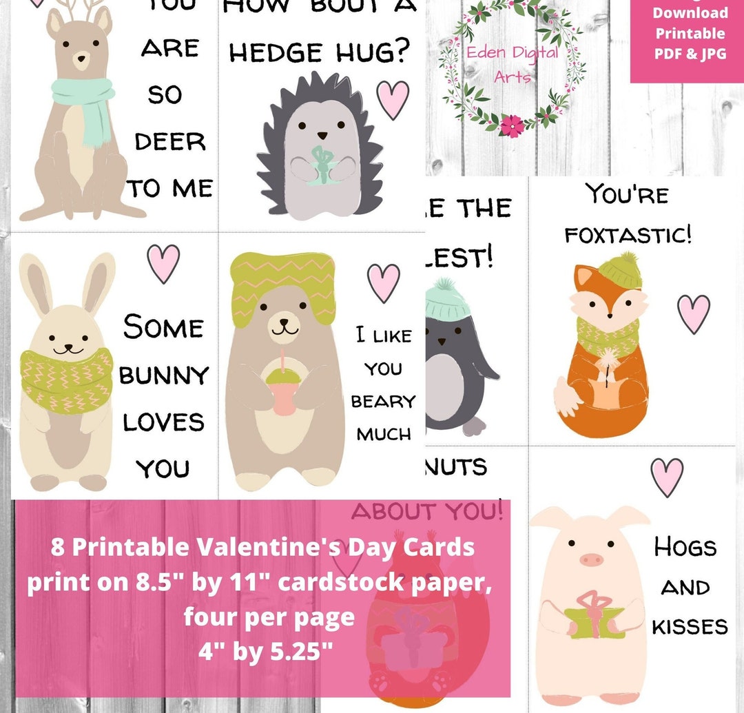 Cute Animal Puns Valentines for Kids, Boys & Girls Neutral Colors , 8 ...