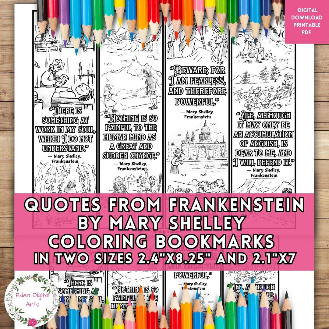 Frankenstein Coloring Bookmarks Mary Shelley Quotes Keepsake Literary ...