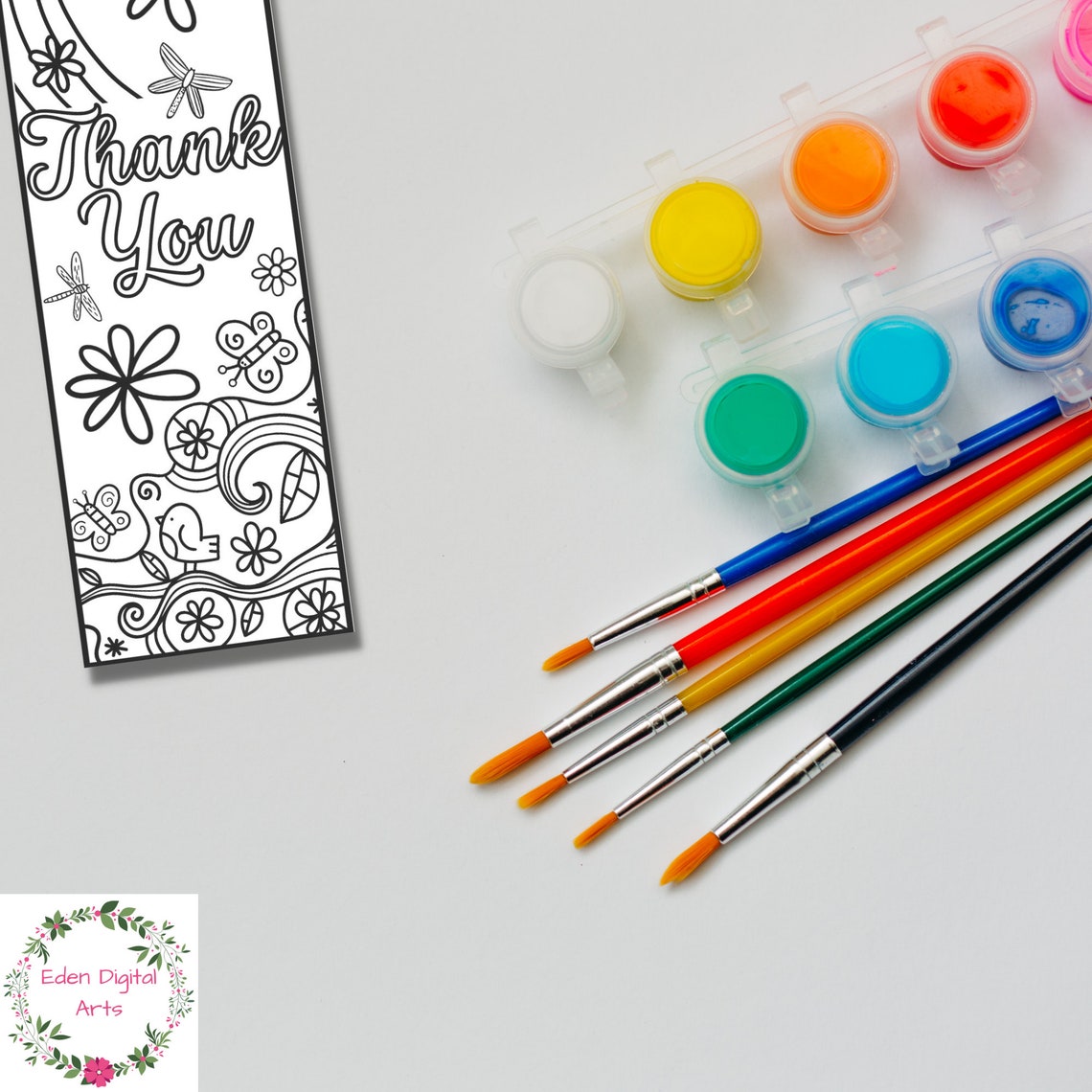 Thank You Coloring Bookmarks With Flowers Whimsical Floral - Etsy