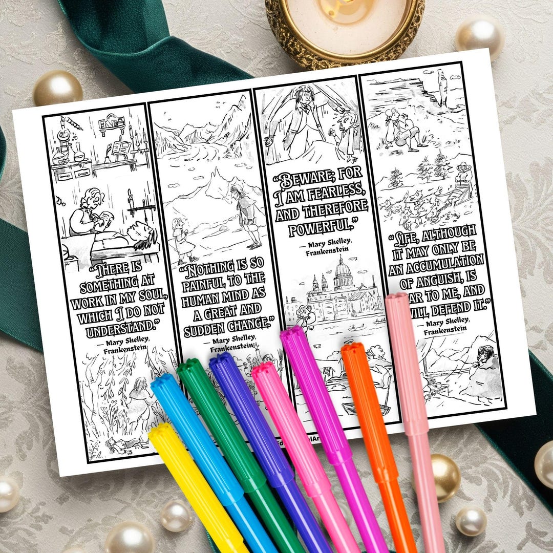 Frankenstein Coloring Bookmarks Mary Shelley Quotes Keepsake Literary ...