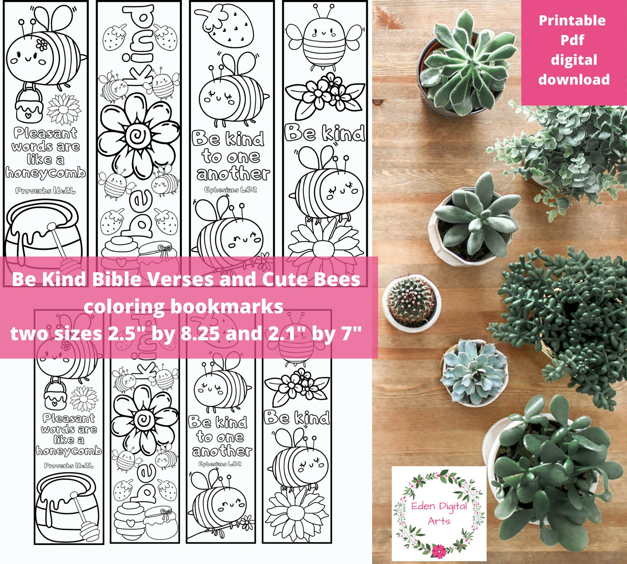 Be Kind Bible Verse Coloring Bookmarks for Kids With Cute Bees ...