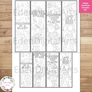 Space Theme Coloring Bookmarks for Kids Astronauts Spaceships - Etsy